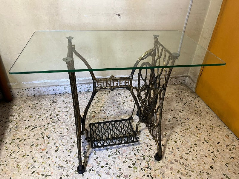 Glass Table on Sewing Machine Stand — Ban Soon Sewing Machine Pte Ltd