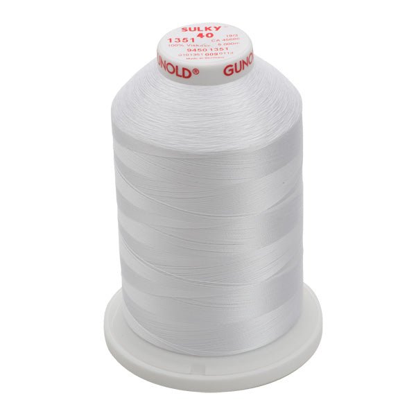 Gunold Rayon Embroidery Thread - Sulky 40 - 5000m - 1351 - Pure White ...